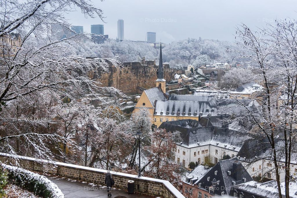 Luxembourg city old town under snow – Stock Images Luxembourg
