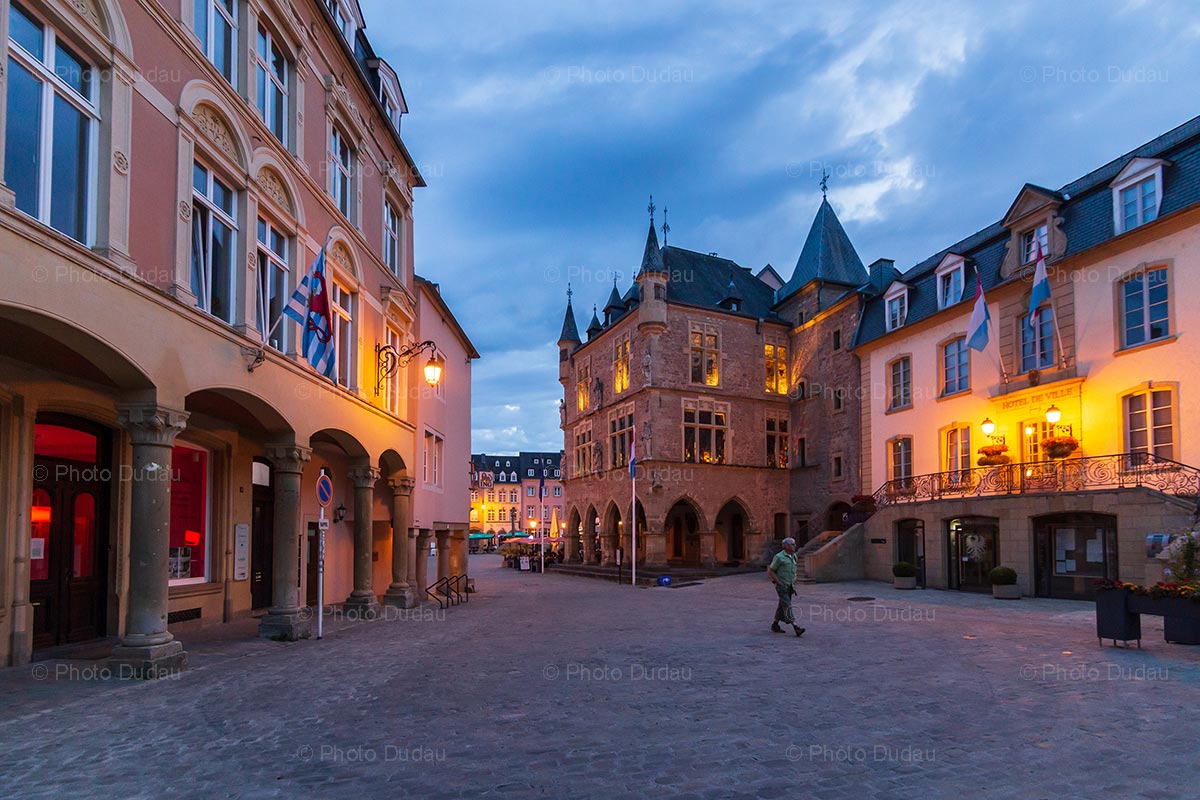 Echternach Market Square at night – Stock Images Luxembourg